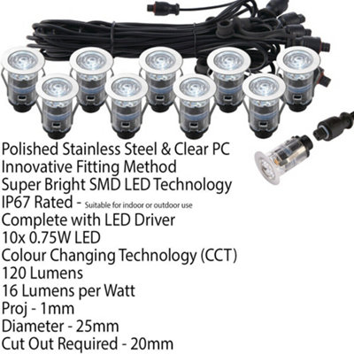 IP67 Outdoor Decking Plinth Lights 10x 25mm Colour Changing Daylight ...