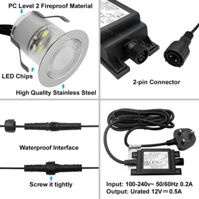 IP68 Outdoor LED Decking Lights 30mm Round Cool White 6500k 10 Kit DEC10CW