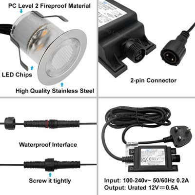 IP68 Outdoor LED Decking Lights 30mm Round Warm White 3000k 10 Kit DEC10WW