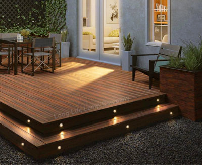 IP68 Outdoor LED Decking Lights 30mm Round Warm White 3000k 10 Kit DEC10WW