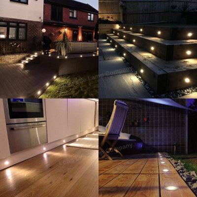 IP68 Outdoor LED Decking Lights 30mm Round Warm White 3000k 10 Kit DEC10WW