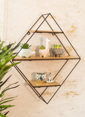 Iron Diamond Shaped Hanging Wall Shelf