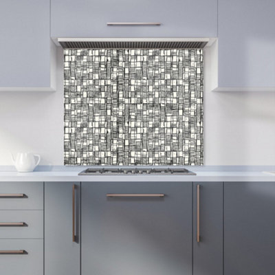 Irregular Sketched Block Textured Premium Glass Kitchen Splashback ...