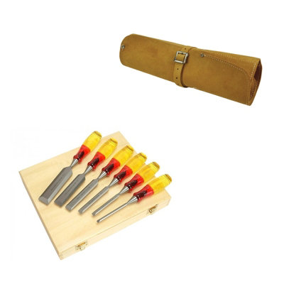 Irwin Marples M373 6 Piece Splitproof Set Chisels 6-50mm Box + Leather Tool Roll | DIY at B&Q