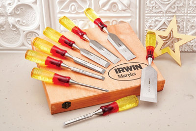 Irwin Marples M373 8 Piece Splitproof Set Chisels 6-50mm Box + Leather ...