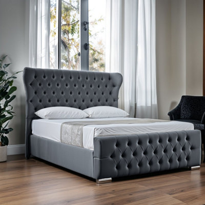 Isabella Steel Slatted Base Upholstered Bed Frame - with 10 Inch ...