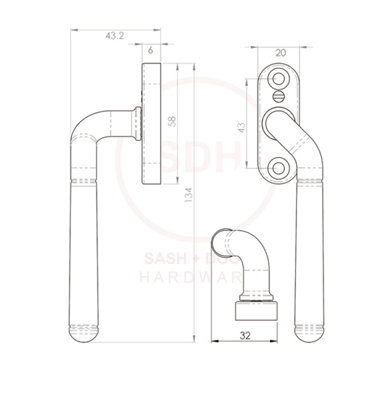 Isca Cranked Espag Window Handle - Satin Chrome (Right Hand)