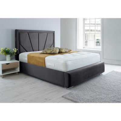 Shop Itala Plush Bed Frame With Lined Headboard - Steel