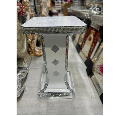 Italian End Table Mirrored Crystal Side Table Sparkly White F043