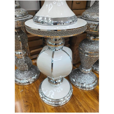 Italian End Table Mirrored Crystal Side Table Sparkly White F053