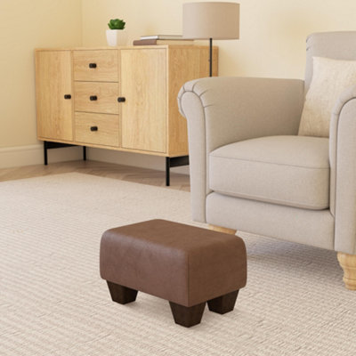 Italian Leather Small Footstools Mahogany Wood Chunky Legs - Style ...