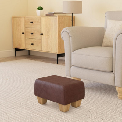 Italian Leather Small Footstools Natural Wood Chunky Legs - Italian ...