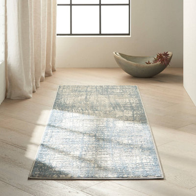 Ivory Blue Modern Easy to Clean Abstract Ruf For Bedroom Dining Room ...