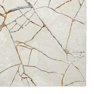 Ivory/Gold Abstract Modern Luxurious Easy to Clean Rug for Living Room ...
