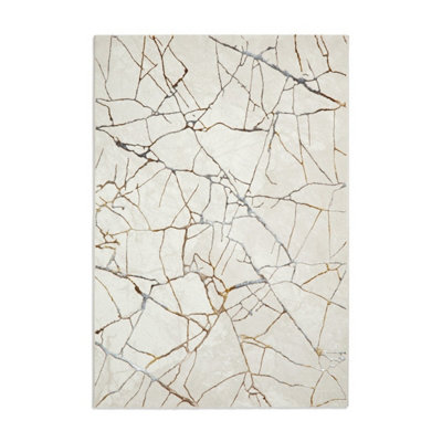 Ivory/Gold Abstract Modern Luxurious Easy to Clean Rug for Living Room ...