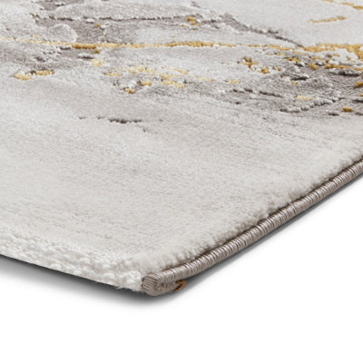 Ivory Gold Abstract Rug, Anti-Shed Rug, Modern Rug, Stain-Resistant Rug ...