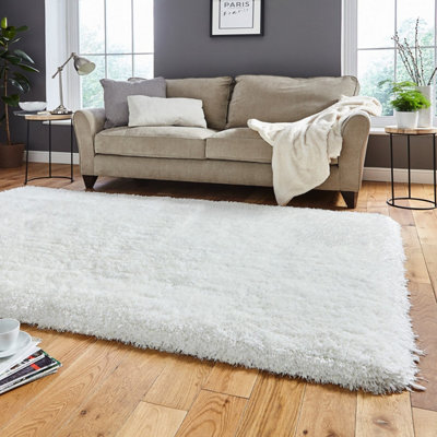 Ivory Plain Shaggy Handmade Modern Easy to clean Rug for Bed Room ...