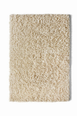 Ivory Shaggy Wool Rug, Plain Rug with 40mm Thickness, Handmade Modern ...