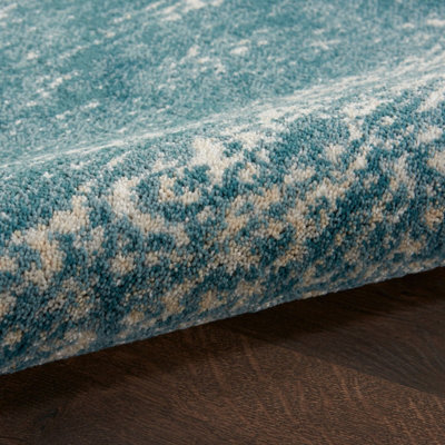 Ivory Teal Luxurious Abstract Modern Easy to clean Rug for Dining Room ...