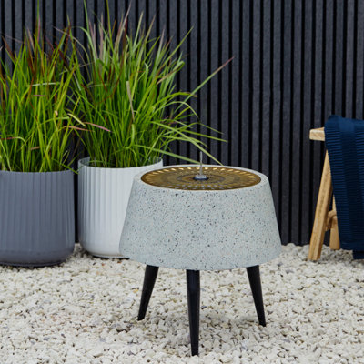 Ivyline Water Feature on Stand with Light Display in Terrazzo & Brass ...