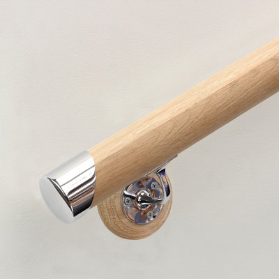 Jackson Woodturners Oak Round Mopstick Handrail Kit - Chrome - 1800mm