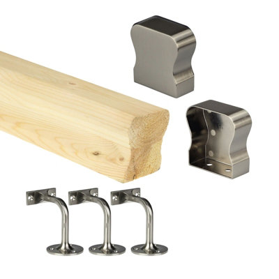 Jackson Woodturners Pine HR Wall Mounted Handrail Kit with Brushed ...