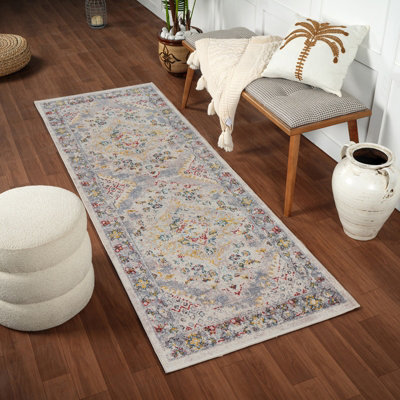 JADE Oriental Vintage Runner Rug Multicolour/Grey 80 x 220 cm