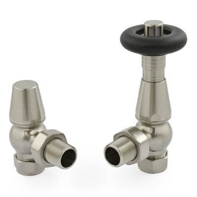 Jaguar Thermostatic Radiator Valve - Brushed (Satin) Nickel (Angled TRV ...