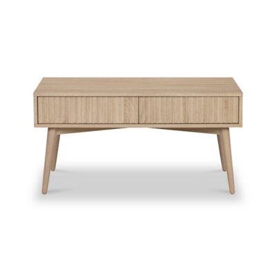 JAKOB OAK 90CM GROOVED COFFEE TABLE WITH DRAWER - BY ROSELAND FURNITURE