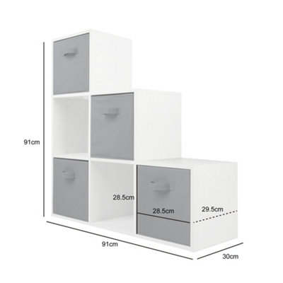 Jane - 123 Ladder Bookcase with baskets - White