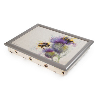 Jane Bannon Bees On Thistle Lap Tray White/Purple (One Size) | DIY at B&Q