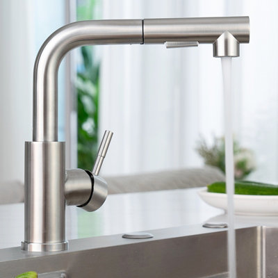 Janlemny Brushed Stainless Steel Pull Out Kitchen Mixer Tap with Dual ...
