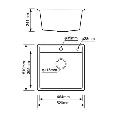 JASSFERRY Black Composite Quartz Kitchen Sink Inset Deep Single Bowl ...