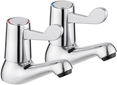 JASSFERRY Chrome Pair of Basin Pillar Taps Top Lever Handle Set of 2, 1 ...
