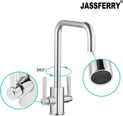 JASSFERRY Kitchen Mixer Tap Cuboid Monobloc Two Lever U-style Swivel Spout