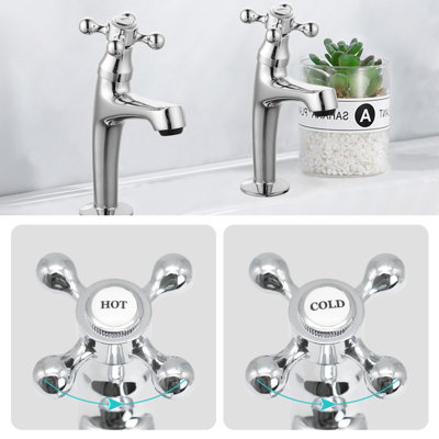 JASSFERRY Tall Pair of Basin Pillar Taps High Neck Victorian Crosshead ...
