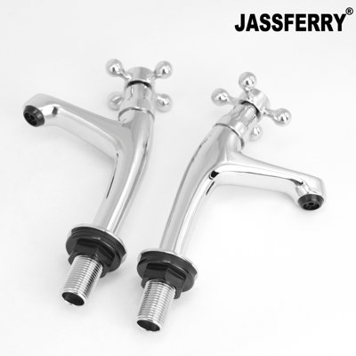 JASSFERRY Tall Pair of Basin Pillar Taps High Neck Victorian Crosshead ...