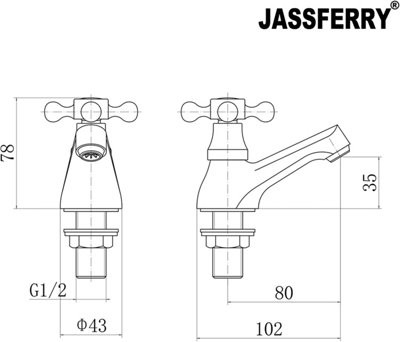 JASSFERRY Victorian Pair of Bathroom Basin Pillar Taps 1/4 Turn ...