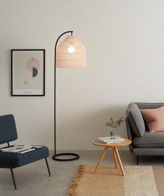 Java Arc Overreached Floor Lamp in Natural Woven Rattan