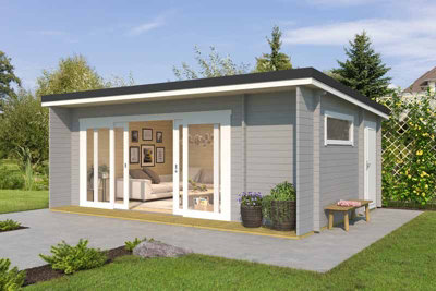 Java-Log Cabin, Wooden Garden Room, Timber Summerhouse, Home Office - L648 x W470 x H245.1 cm