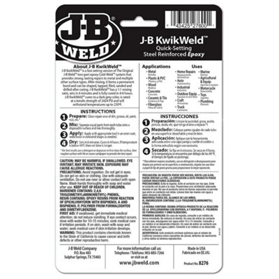 JB Weld Kwik Weld Quick Setting Steel Reinforced Epoxy Glue Cold Weld ...