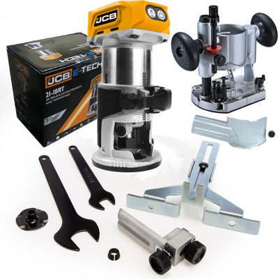 JCB 18RT-B 18V Cordless Brushless Laminate Router Trimmer + Plunge Base ...
