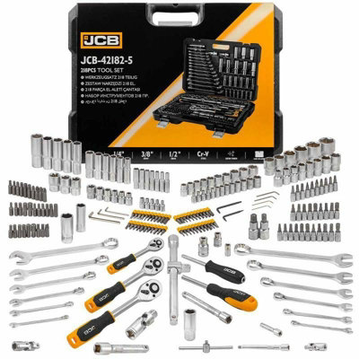 JCB 218 Piece Socket and Tool Set, 3/8'', 1/4'' and 1/2'' JCB-42182-5