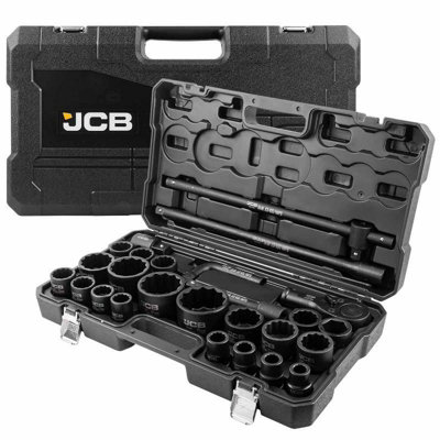 JCB 26 Piece Impact Socket Set, Ratchet Tool and Extension Bar Set, 3/4 ...