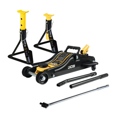 JCB 2T LOW PROFILE TROLLEY JACK & AXLE STAND SET W/ 1/2" WRENCH 89 ...
