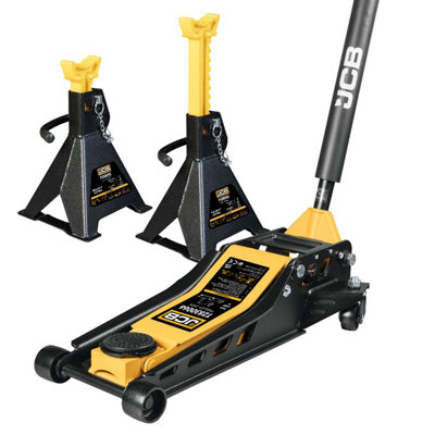 JCB 3T Low Profile Trolley Jack & Axle Stand Set, 75-505mm Lift Range ...