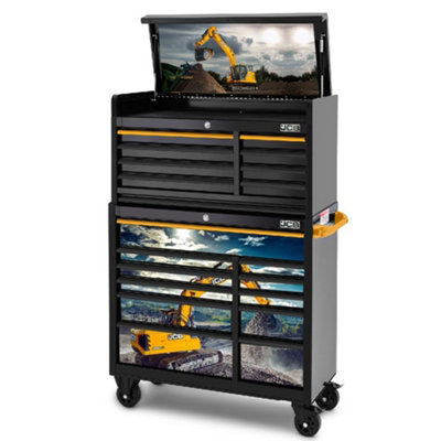 JCB 42 Inch Roller Wheeled Cabinet and Top Tool Chest Stack with ...