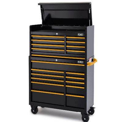 JCB Classic Design 42 Inch Wheeled Roller Cabinet and Top Tool Chest Stack