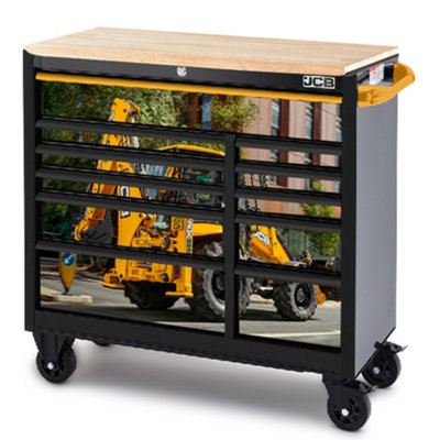 JCB Roller Tool Cabinet Wheeled Chest with Backhoe Loader Wrap
