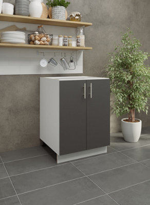 JD Greta Adjustable Legs Kitchen Base Unit 600mm Storage Cabinet With Door Shelf 60cm - Dark ...